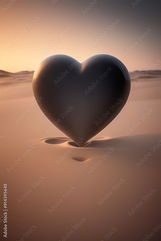 Cinematic cartoon heart sinking in quicksand, cosmos backdrop ...