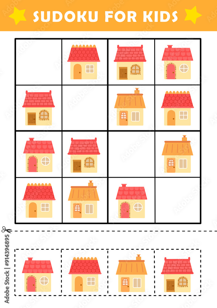 Sudoku logical reasoning activity for kids. Fun sudoku puzzle with cute ...
