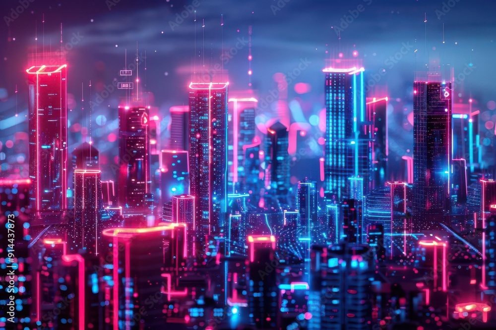 Futuristic cityscape from a sci-fi video game selective focus ...