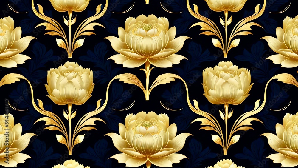 Elegant backdrop pattern featuring a golden lotus. Design of Lotus ...