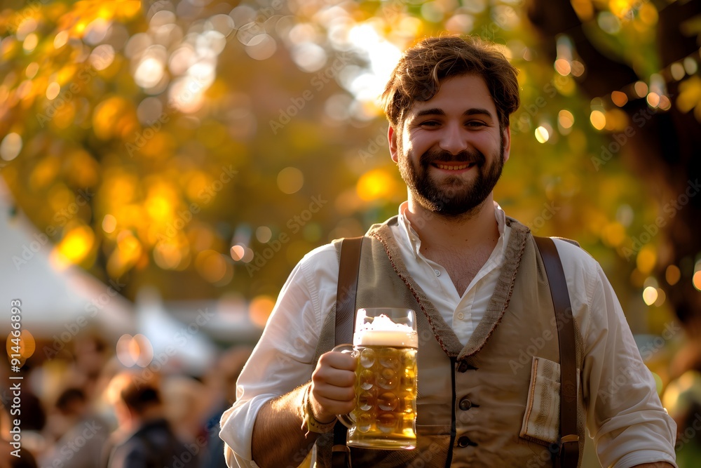 Oktoberfest Tradition. Beauty man wearing traditional clothes and ...