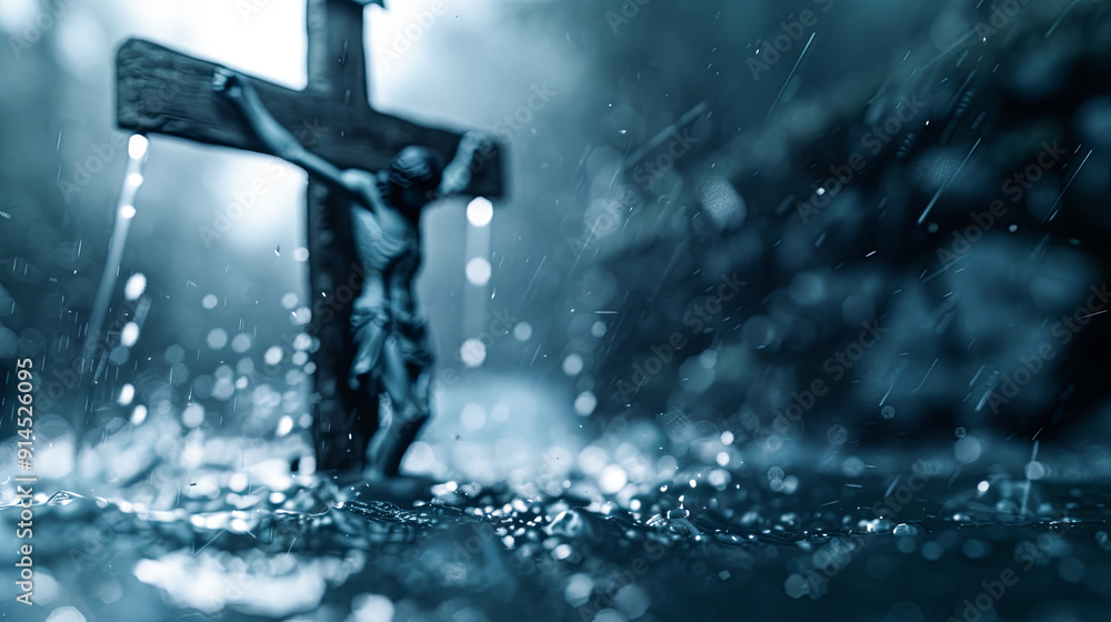 Jesus Christ on the cross in the rain Faith religion Christianity God ...