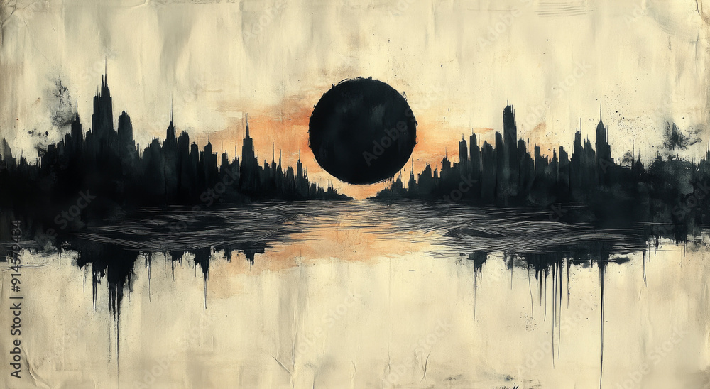 vintage black and white ink drawing of sound waves on textured paper ...