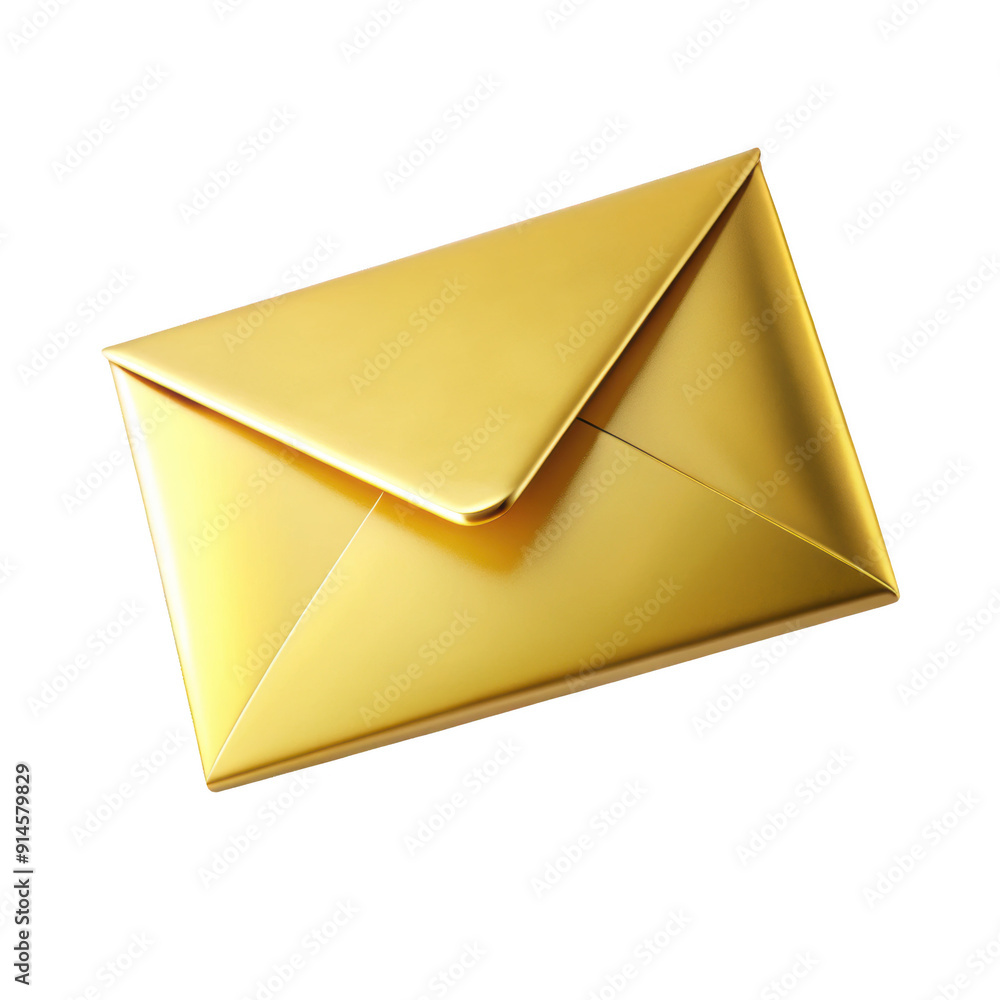 3D Glossy Gold Envelope Illustration featuring a sleek and elegant ...