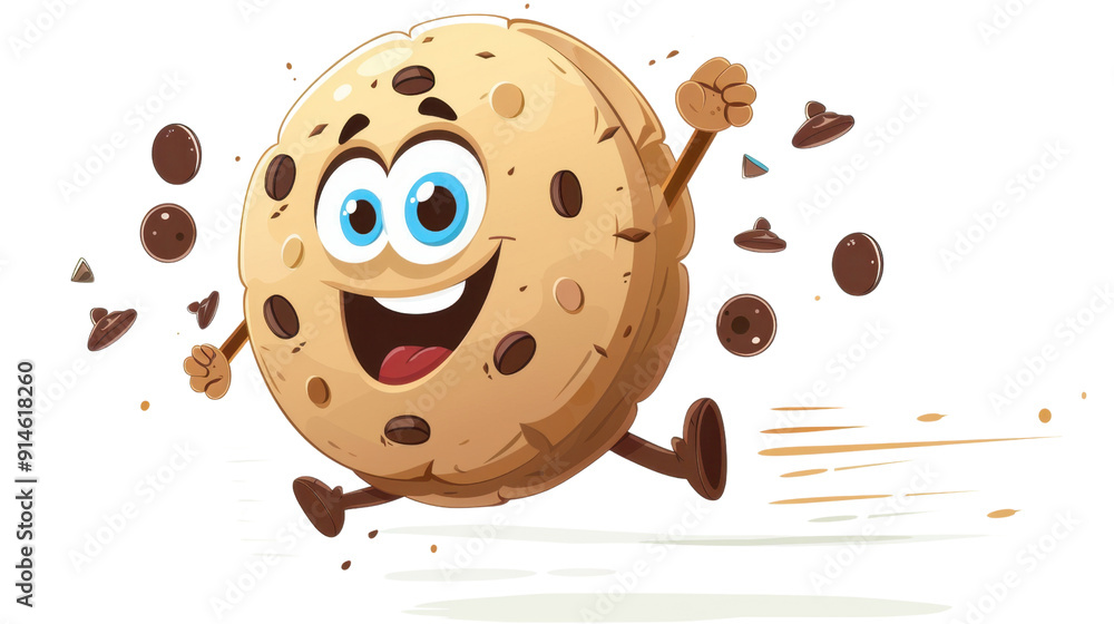 Chocolate chip cookie character running on transparent background Stock ...