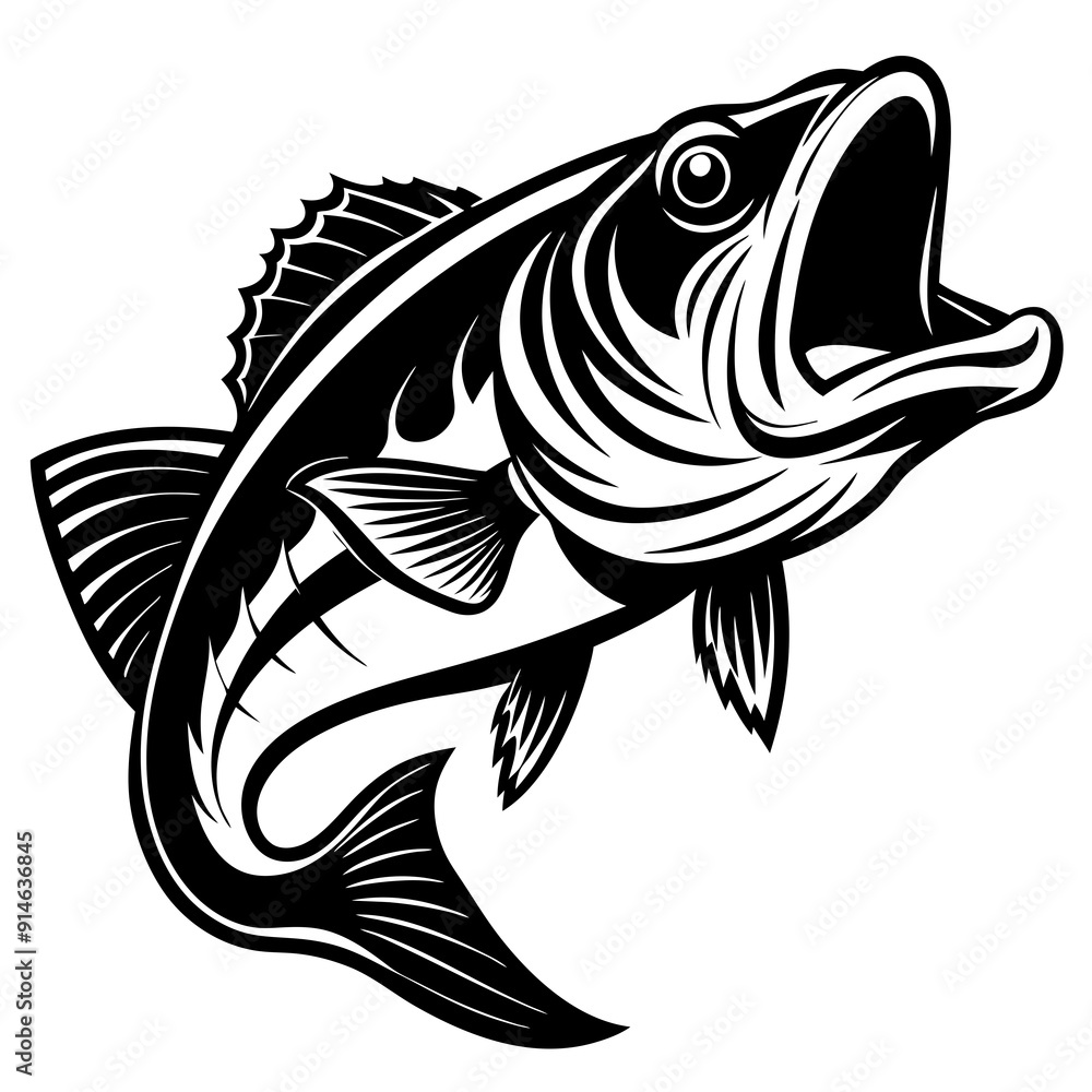 Large mouth bass fish vintage vector graphic Stock Vector | Adobe Stock