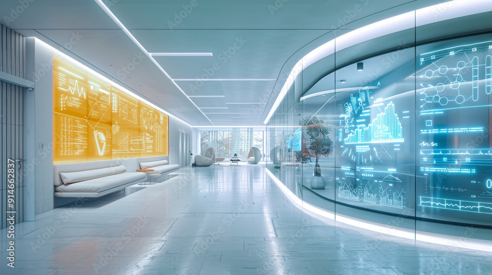 Futuristic High-Tech Office with Digital Interfaces, Modern Workspace ...