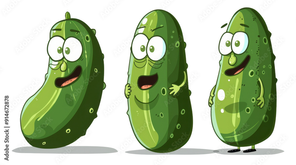 Cartoon cucumber pickle character on transparent background Stock ...