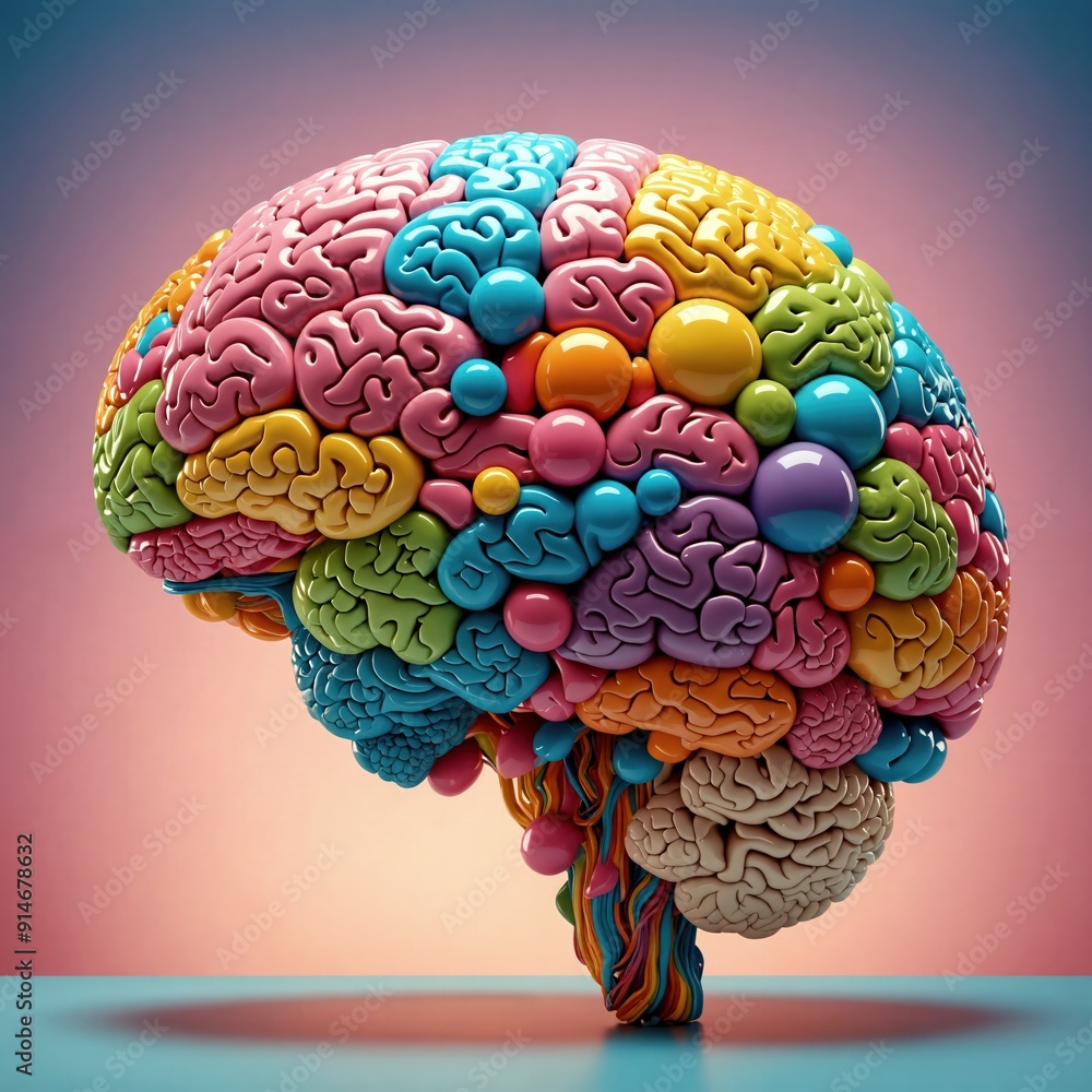 Cerebro de colores creado con plástico con textura asemejando la ...