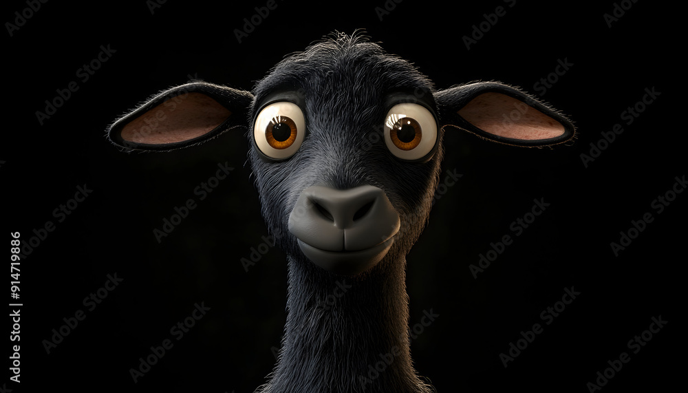 Funny black goat 3D character illustration. Cartoon goat with big eyes ...