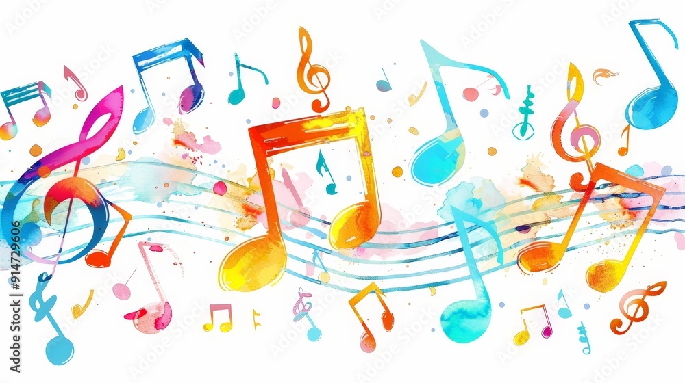 An arrangement of colorful musical notes and symbols, including notes ...