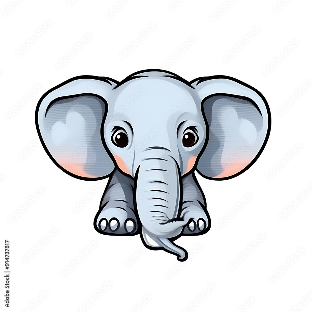 Cute Cartoon Baby Elephant Sitting And Holding Its Trunk Stock ...