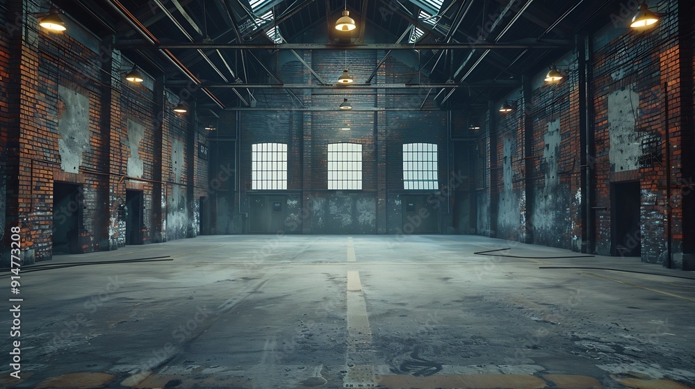 Interior view of an old rundown and abandoned factory building Big ...
