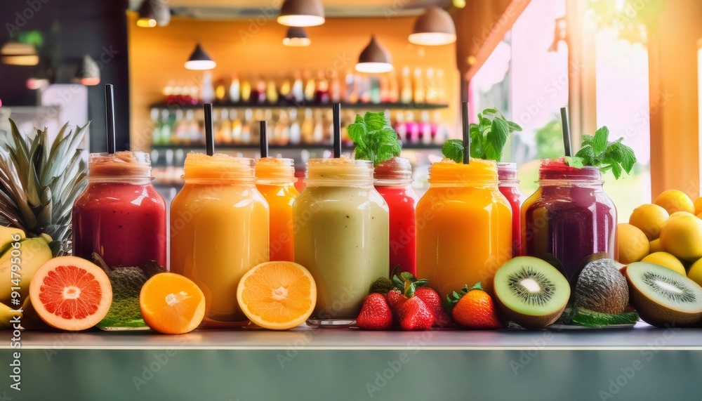 Rainbow of Refreshment: A vibrant selection of freshly squeezed fruit ...