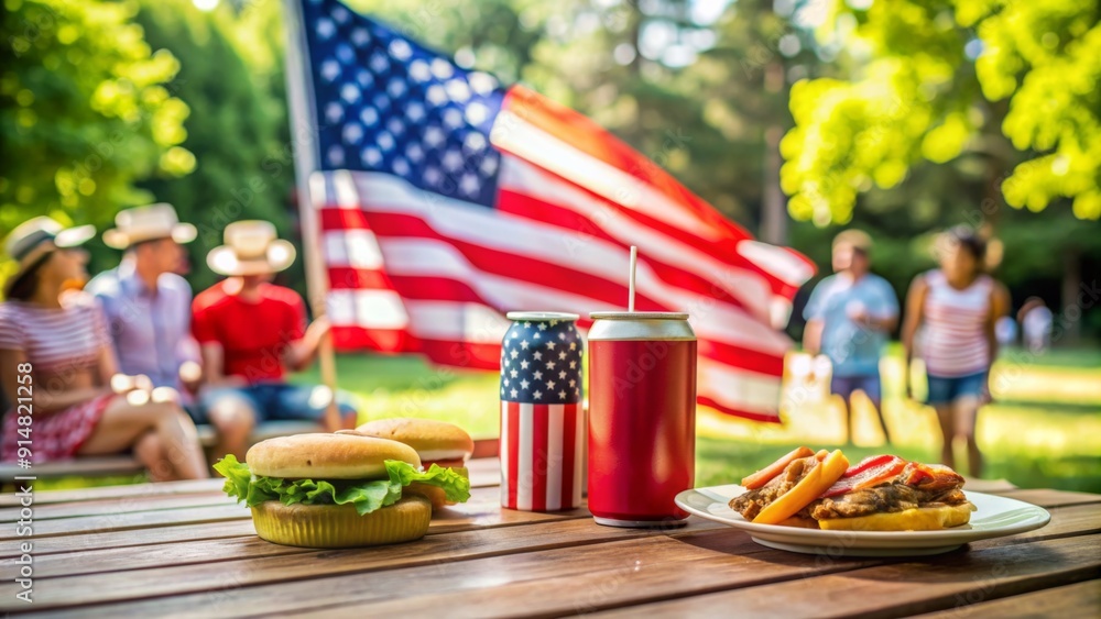 Patriotic Picnic Burgers, Soda, and American Flag - 4th of July ...