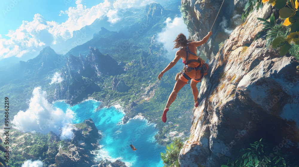 Show someone exploring a new place—hiking a mountain, zip-lining ...