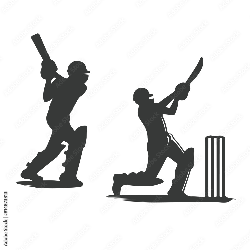 Cricket player, isolated vector silhouette, ink drawing. Cricket logo ...