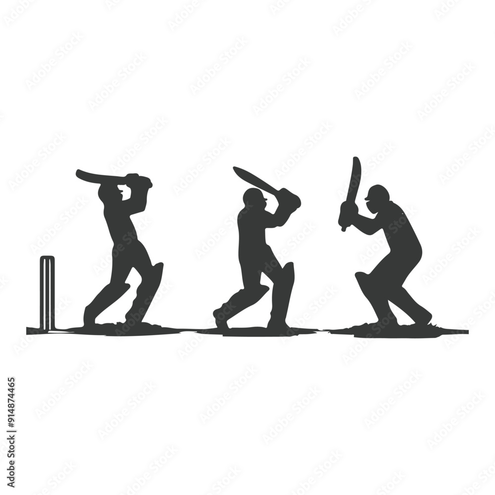 Cricket player, isolated vector silhouette, ink drawing. Cricket logo ...