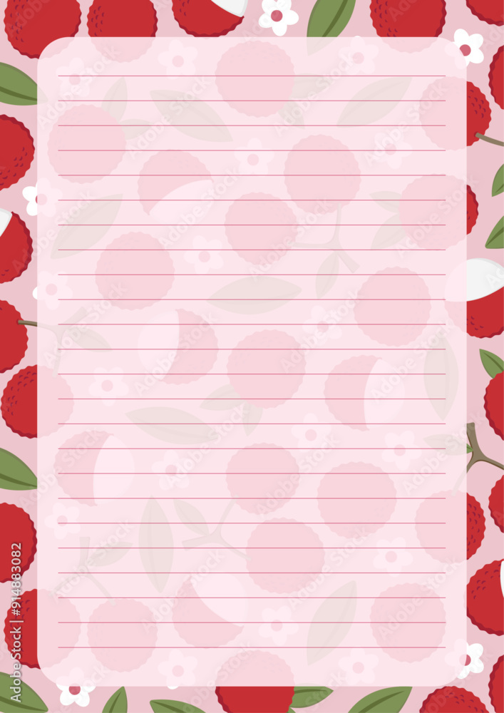 Cute Printable Lychee Themed Lined Notes for Journaling and Education ...