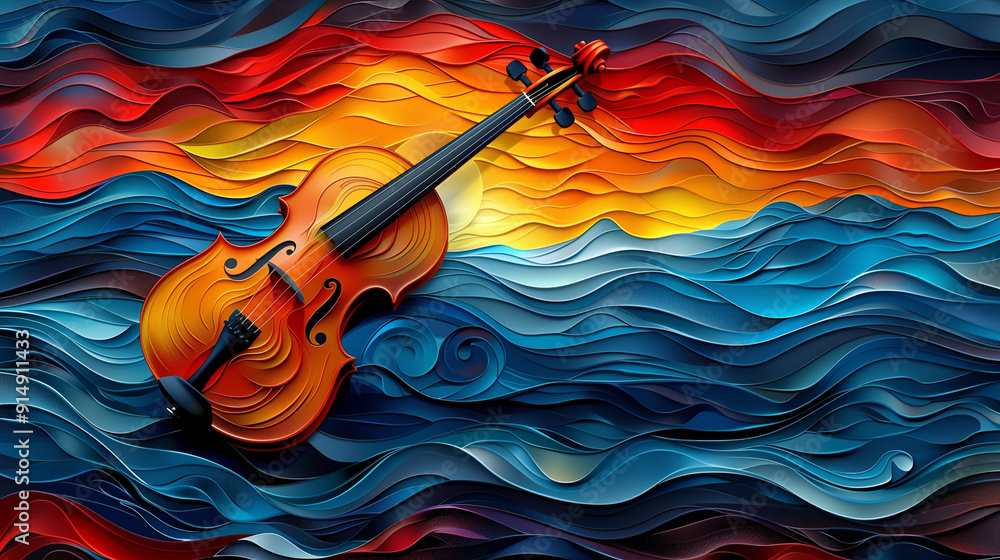 classical music, violin, bright colors, sound waves, musical staff ...