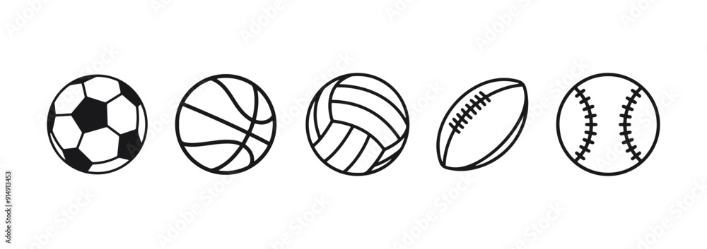 Sport balls set. Ball icons. Balls for Football, Soccer, Basketball ...