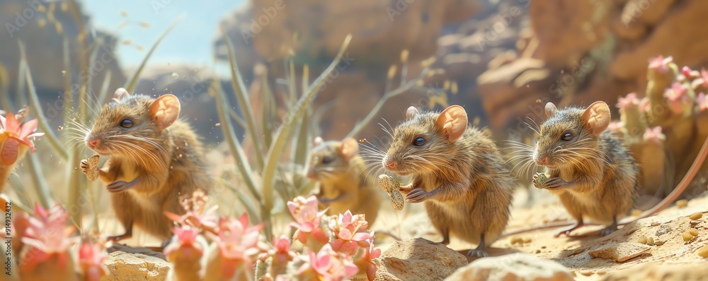 Endangered rodents gathering seeds from unique flora in a desert biome ...