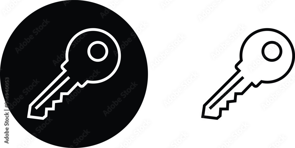 Key icon set. Key black flat and line vector collection isolated on ...