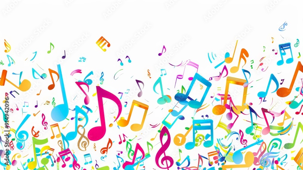 An arrangement of colorful musical notes and symbols, including notes ...