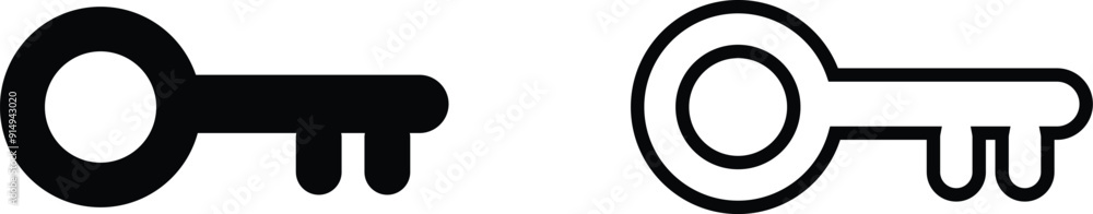 Key icon set. Key black flat and line vector collection isolated on ...