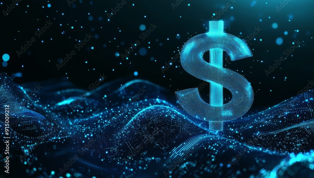 The abstract digital elements of a dollar sign fade into a dark ... The abstract digital elements of a dollar sign fade into a dark ...