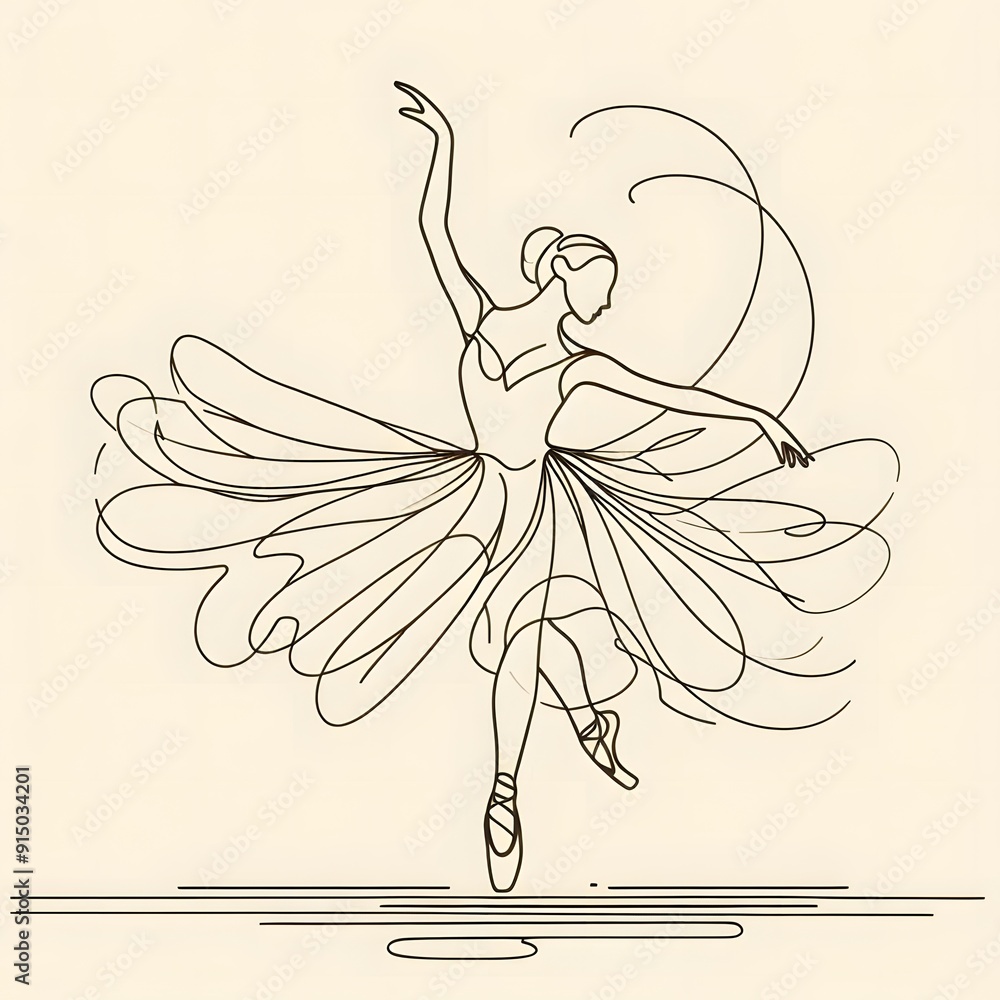 Graceful minimalist line drawing of a ballerina performing a pirouette ...