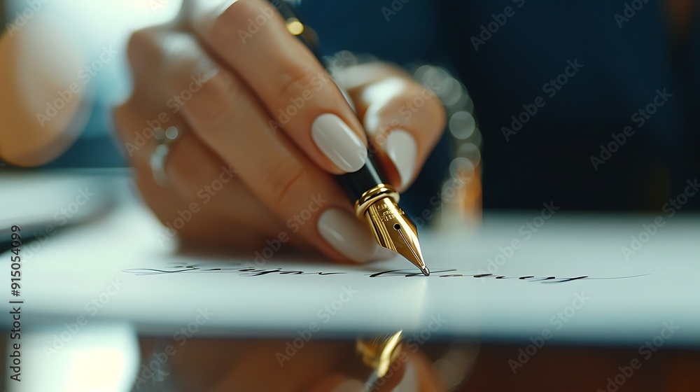 Detailed close-up of a hand signing a non-disclosure agreement, high ...