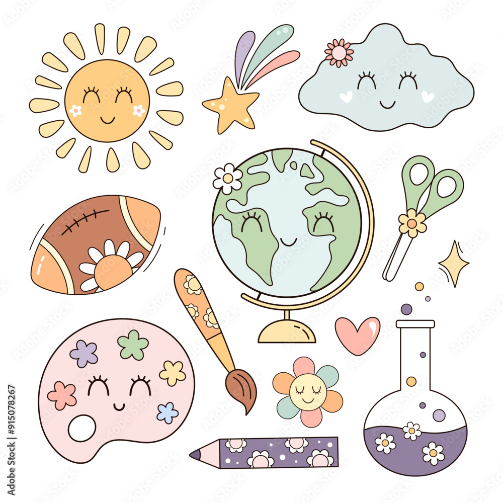 Back to school clipart. Retro school clipart. Groovy school planner ...