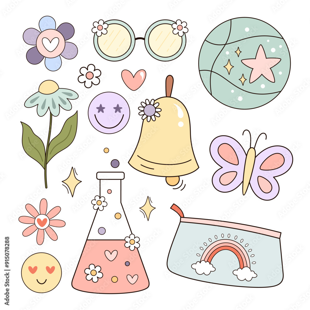 Back to school clipart. Retro school clipart. Groovy school planner ...