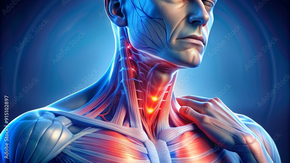 3D Illustration of Human Neck Muscles Anatomical Structure with Red ...