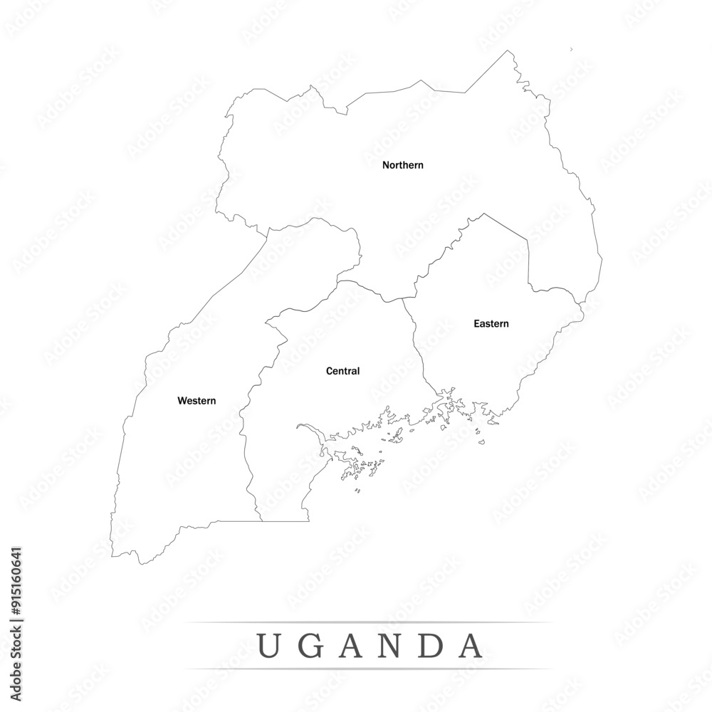 Administrative regions of Uganda. Province, state, division name with ...