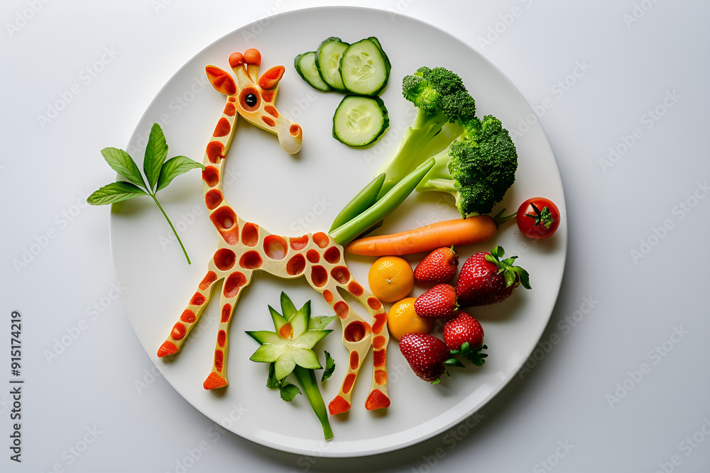 A plate of food arranged to form the shape and features of an animal ...