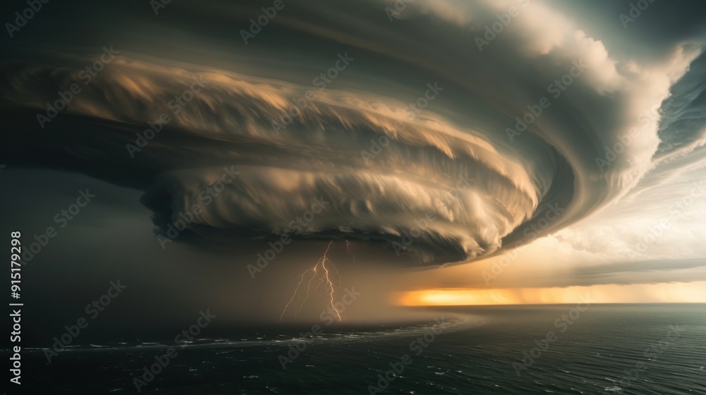 Icredible supercell with lightning and dust storm spinning across water ...