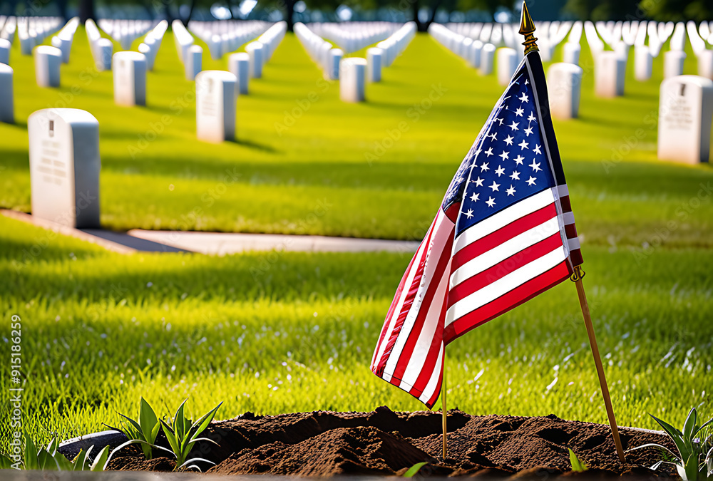 american flag planted ground national cemetery Stock Illustration ...