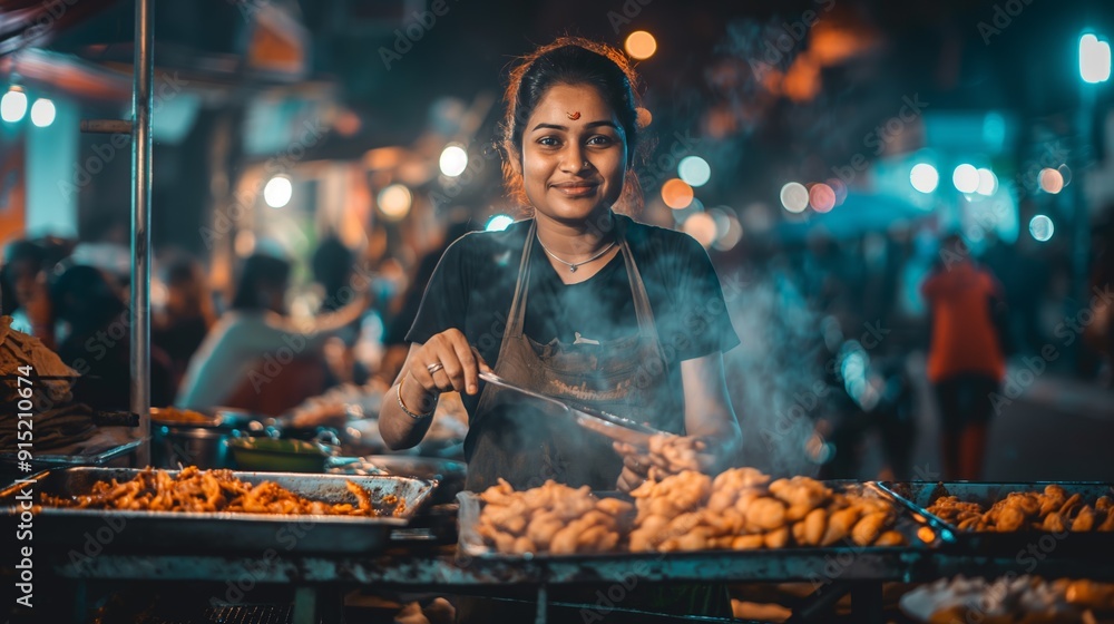 Indian Street Food Vendor Smiling While Cooking Traditional Snacks at ...