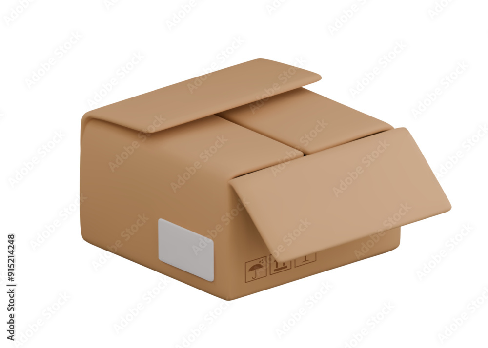 Vector cartoon 3d unpacked carton box icon. Cute realistic opened ...