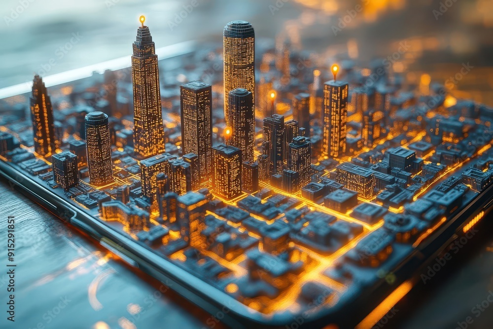 futuristic 3d holographic city map floating above smartphone glowing ...