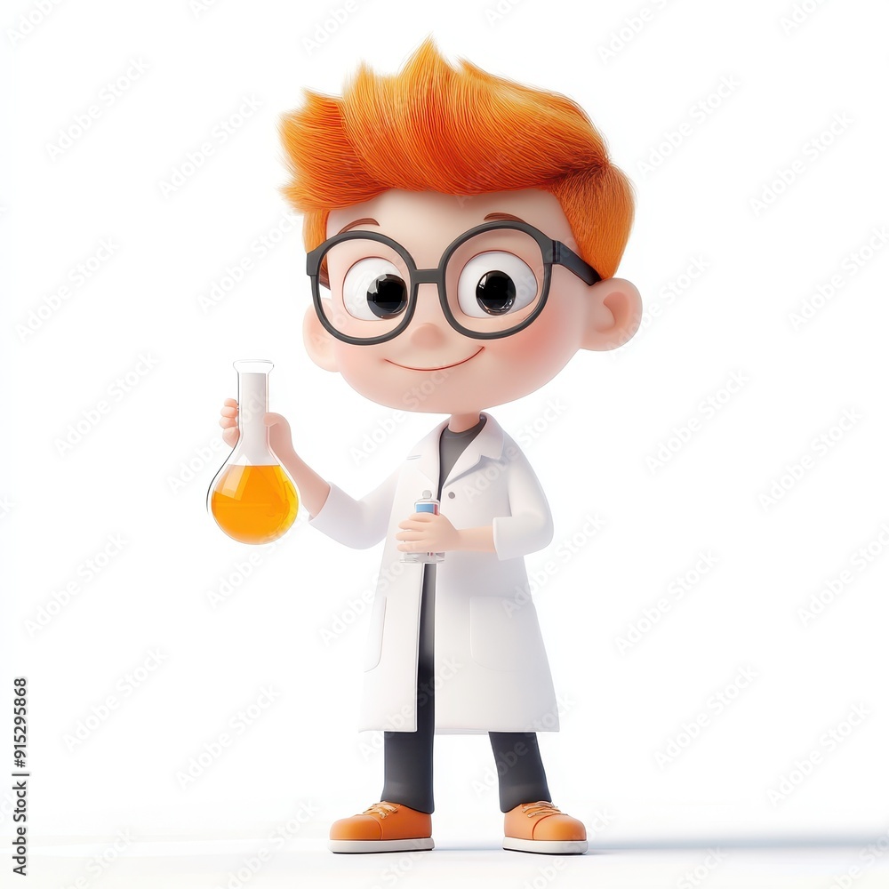 Cartoon character conducting science experiments in a school laboratory ...