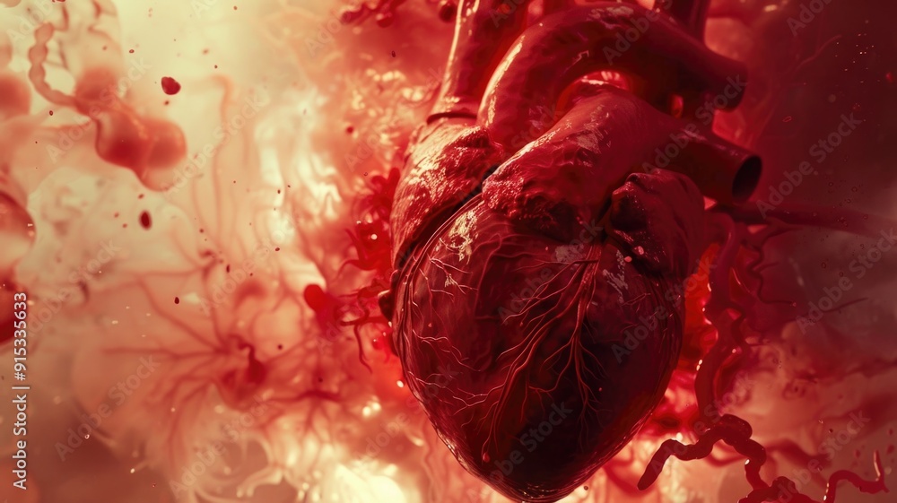 An animated sequence of a beating human heart, showing blood flow ...