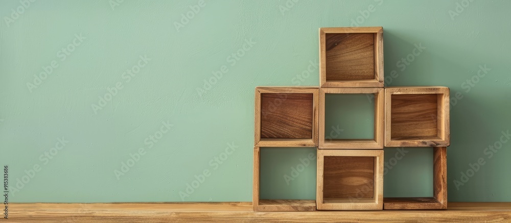 Large wooden box with a divider on a light mint background empty ...