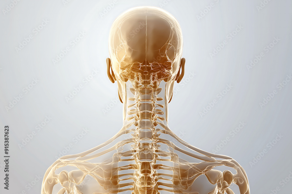 Human spine X-ray, detailed cervical vertebrae anatomy, skeletal ...