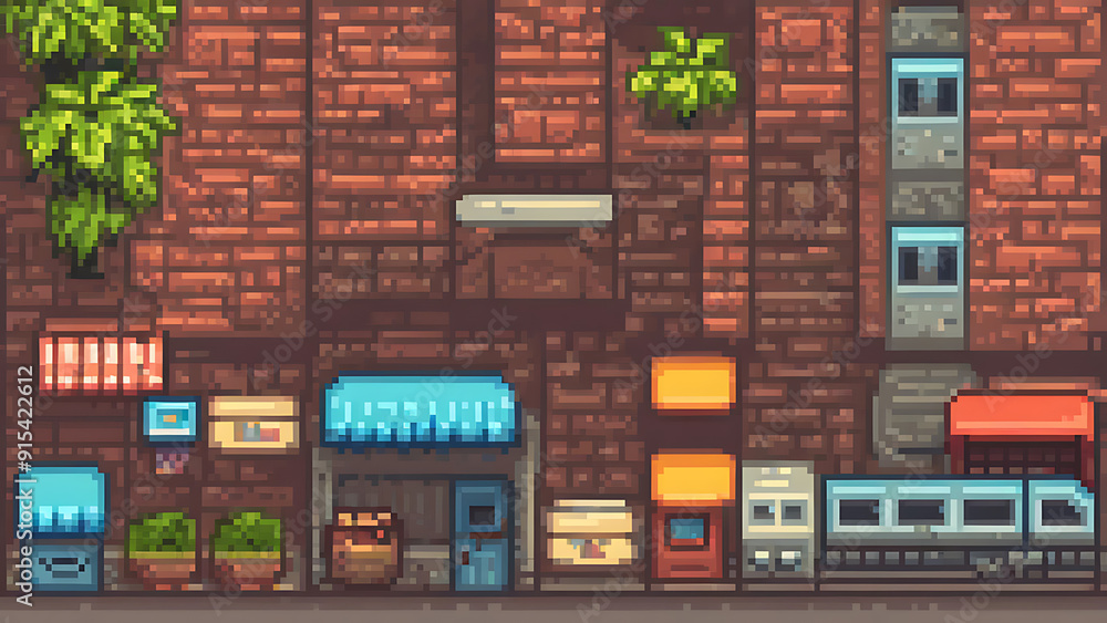 Retro City Pixel Art Background 2D Vector Illustration with Classic ...