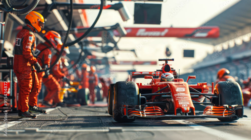 Стоковое фото «Professional pit crew in red uniform ready for action as ...