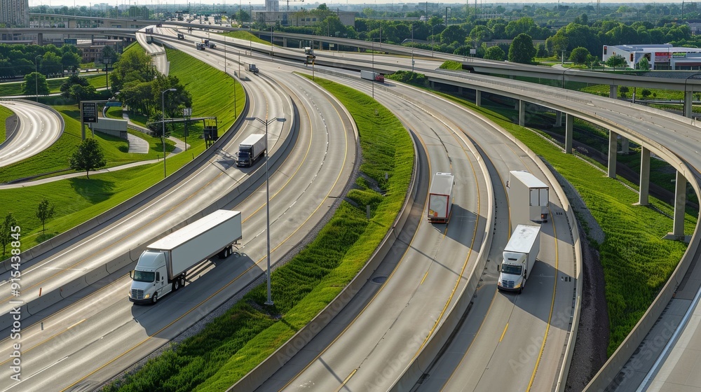 The photo shows a large, complex highway interchange with multiple ...