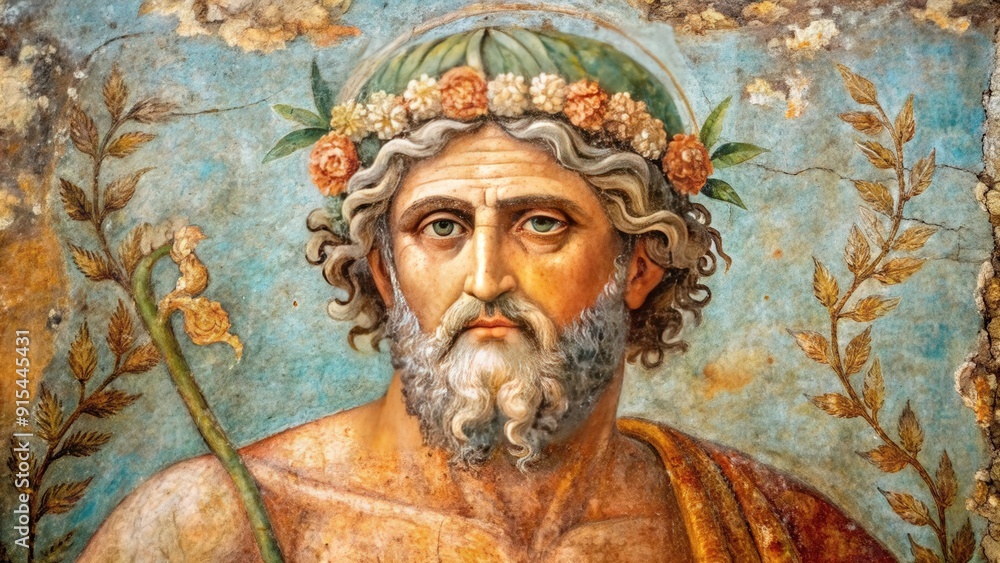 Ancient fresco depicting the Roman divinity Priapus in Pompeii , Roman ...